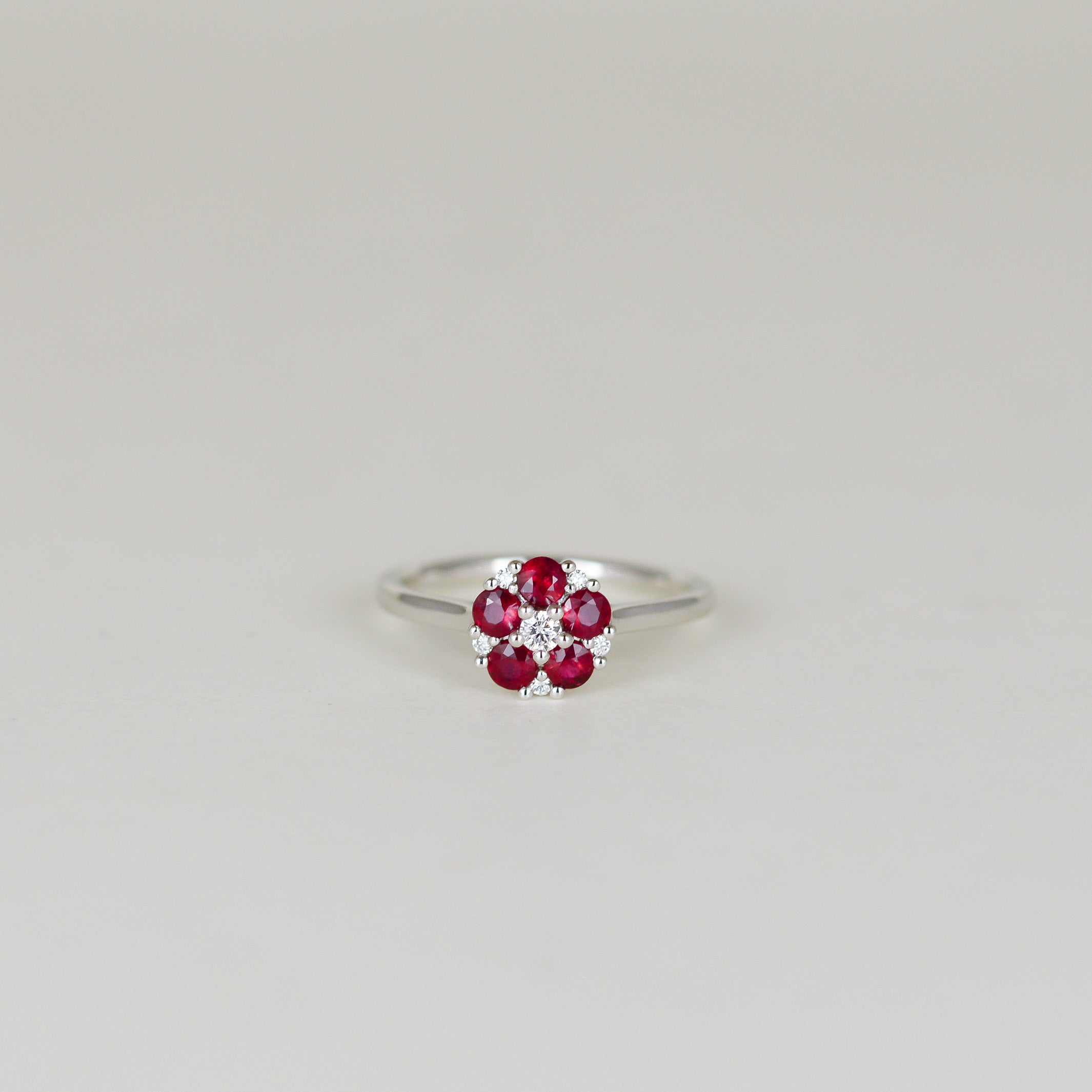 Platinum 0.56ct Diamond and Round Ruby Daisy Style Cluster Ring